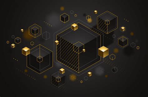 골든 요소 벡터 디자인 럭셔리 컬러 스타일 보석 고급 우아한 기하학적 디자인 반짝이는 골드 사실추상화와 3d 큐브의 클러스터와 추상 벡터 디자인 노랑에 대한 스톡 벡터 아트