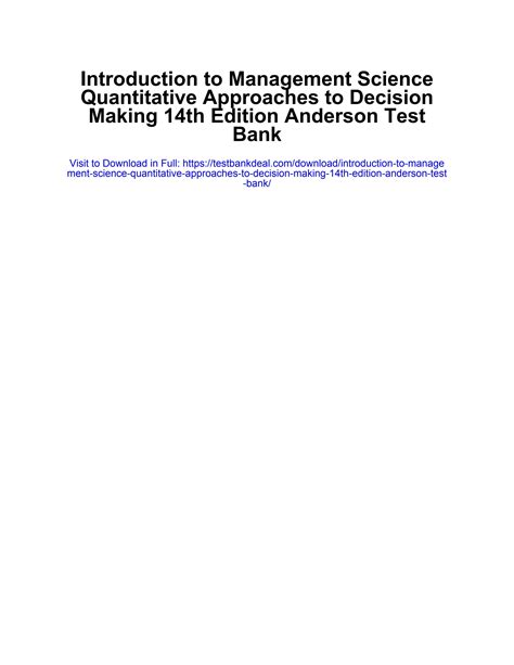 Introduction To Management Science Quantitative Approaches To Decision