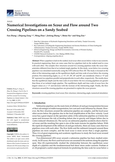 Pdf Numerical Investigations On Scour And Flow Around Two Crossing