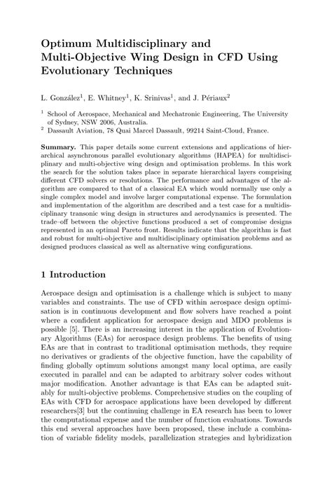 Pdf Optimum Multidisciplinary And Multi Objective Wing Design In Cfd Using Evolutionary Techniques