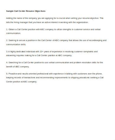 FREE Sample Customer Service Resume Objective Templates In MS Word PDF
