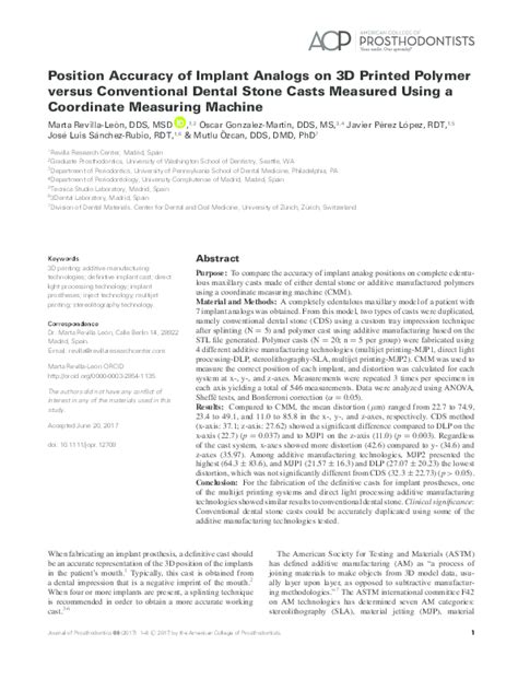 Pdf Implant Position Accuracy Polymer Vs Dental Stone