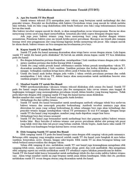 Melakukan Imunisasi Tetanus Toxoid Tt Pdf
