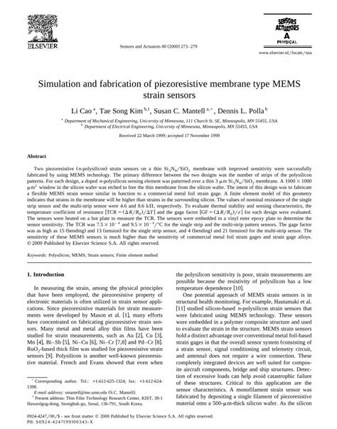 Pdf Simulation And Fabrication Of Piezoresistive Membrane Type Mems Strain Sensors Dokumentips