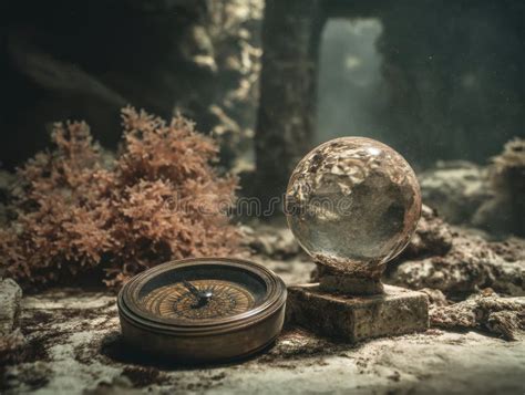 Ancient Compass Discoveries Relics In Sand And Sea Stock Illustration Illustration Of