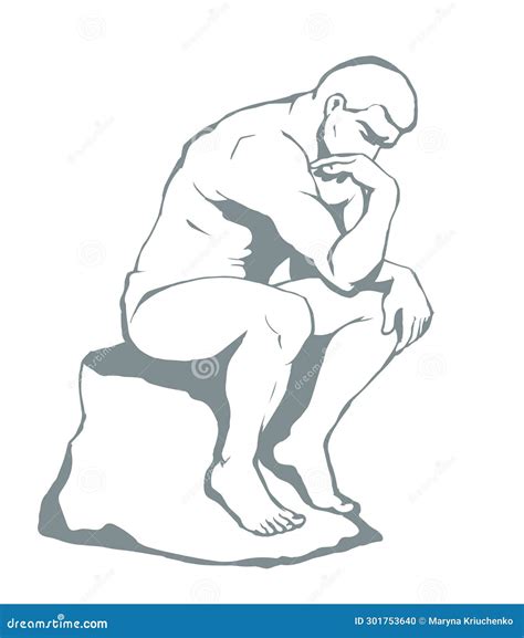 The Statue The Thinker Vector Drawing Stock Vector Illustration Of