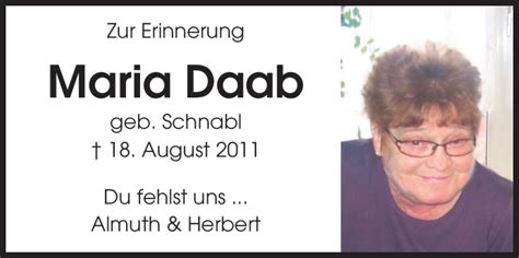 Traueranzeigen Von Maria Daab Vrm Trauer De