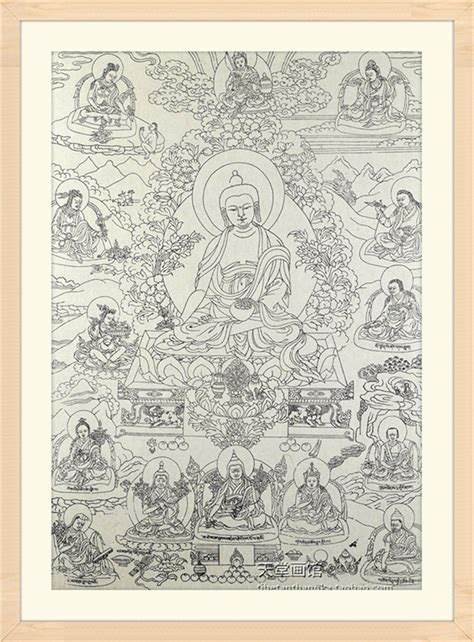 德格印经院 德格印经院木刻雕版莲花生八相图释迦狮子唐卡版画 天堂画馆