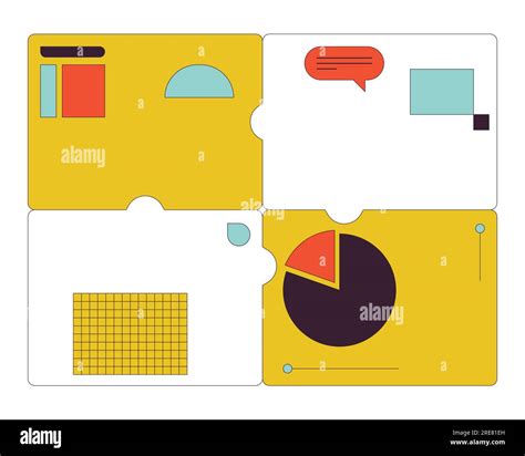 4 Puzzle Piece Presentation Slides Flat Line Color Isolated Vector