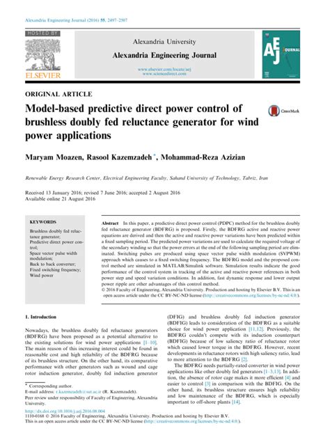 Model Based Predictive Direct Power Control Of Brushless2016alexandria Eng Pdf