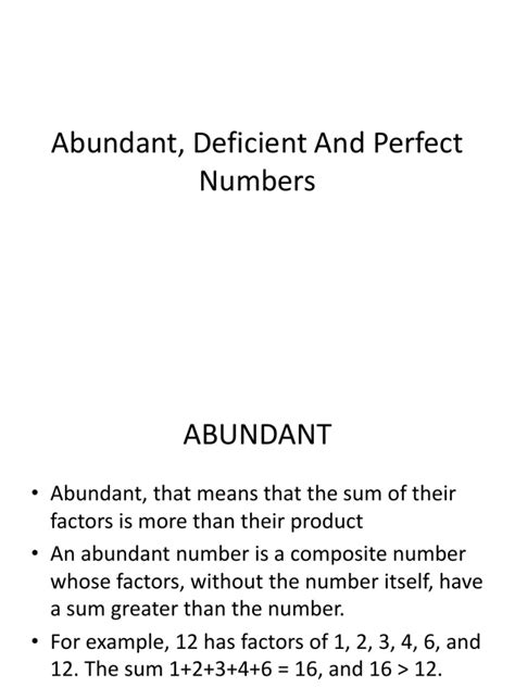 Abundant Deficient And Perfect Numbers Pdf Numbers Prime Number