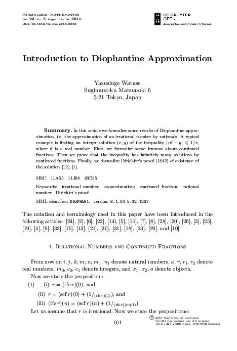 Pdf Introduction To Diophantine Approximation