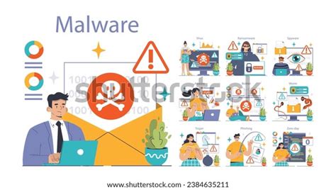 Cybersecurity Set Protecting Data Threats Users Stock Vector Royalty Free 2384635211