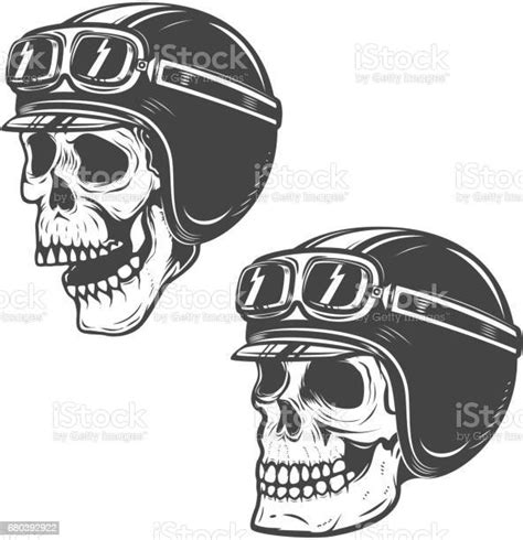경주 두개골 흰색 배경에 고립의 집합입니다 요소 레이블 엠 블 럼 포스터 T셔츠를 디자인 벡터 일러스트입니다 Biker Gang에 대한 스톡 벡터 아트 및 기타 이미지