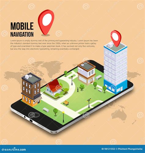 Flat 3d Isometric Mobile Gps Navigation Maps Stock Illustration Illustration Of Pointer
