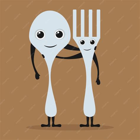 かわいいスプーンとフォークのキャラクター ベクトルイラスト プレミアムベクター