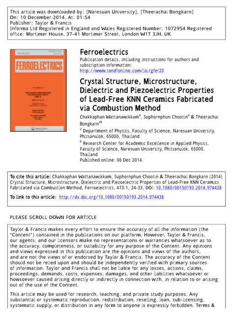 Pdf Crystal Structure Microstructure Dielectric And Piezoelectric Properties Of Lead Free
