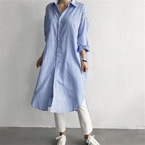 줄무늬 롱셔츠 스트라이프 남방티 오버핏 블루 블라우스