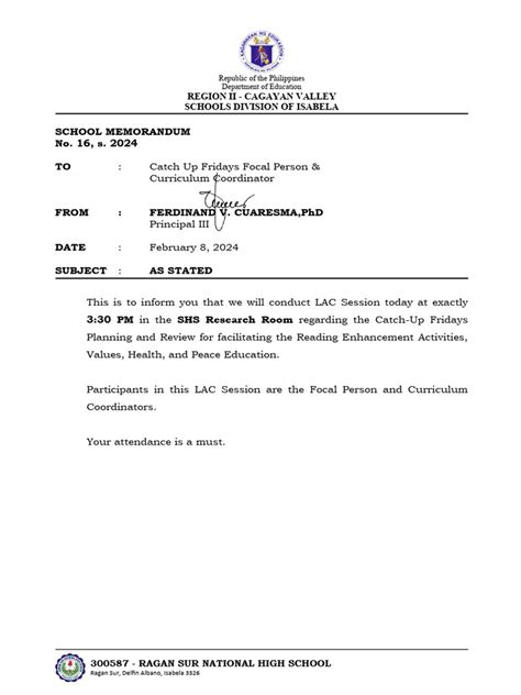 Memo 16 For Catch Up Fridays Lac Session Pdf