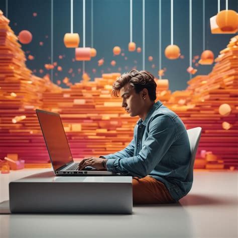 Premium Ai Image Young Guy Sitting In Front Of Laptop Man Work On Computer Freelancer