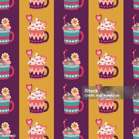 원활한 패턴입니다 컵 머그잔이 있는 벡터 디자인 발렌타인 데이 종이 표지 직물 실내 장식 벽지 등에 적합합니다 귀여운에 대한 스톡 벡터 아트 및 기타 이미지 Istock