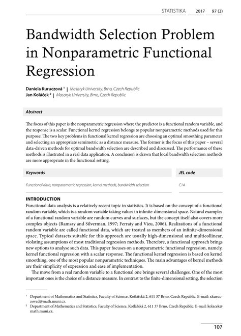 Pdf Bandwidth Selection Problem In Nonparametric Functional Regression