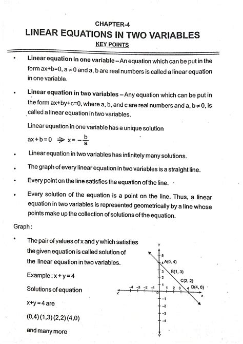 Solution Chapter 4 Linear Equations In Two Variable Mind Map Key