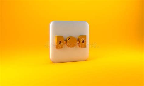 Gold Silicone Ball Gag With A Leather Belt Icon Isolated On Yellow Background Fetish Accessory