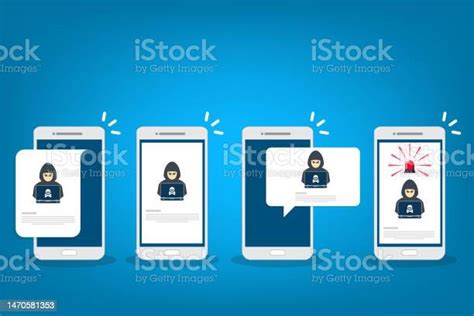 해커 휴대 전화에 악성 코드 알림 해커 경고와 스마트 폰 휴대 전화 사기 오류 메시지에 스팸 데이터 사기 바이러스 플랫 벡터 그림입니다 개념에 대한 스톡 벡터 아트 및 기타