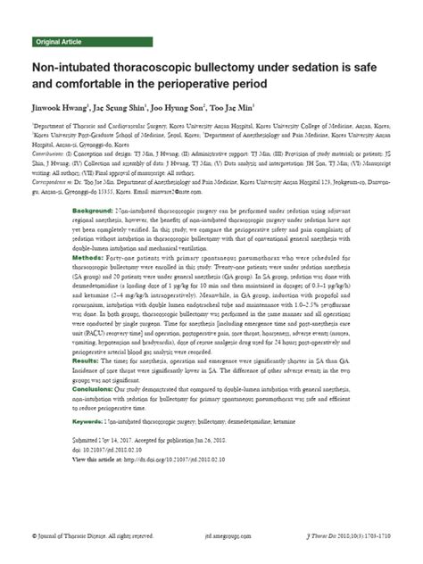 Non Intubated Thoracoscopic Bullectomy Under Sedation Is Safe And Comfortable In The