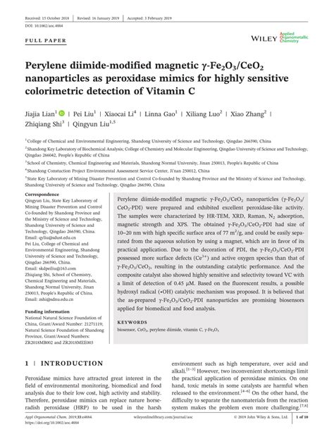 Perylene Diimide Modified Magnetic γ Fe 2 O 3 Ceo 2 Nanoparticles As Peroxidase Mimics For