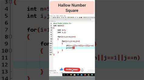 C Language Pattern Hallow Square Number Shapeytshorts Shorts C