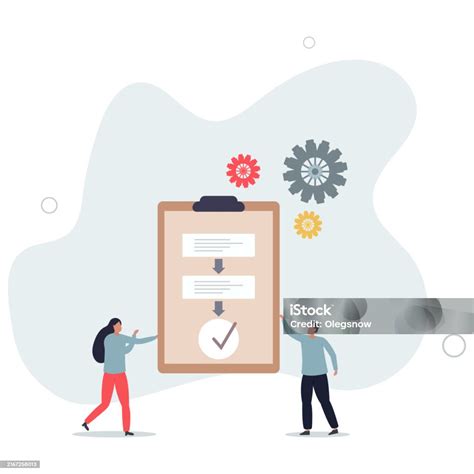 Procedure As Work Flow Process Steps Scheme Document Flat Design With People Stock Illustration
