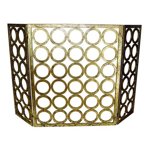 Circle Design 3 Panel Decorative Fire Screen Italian Gold Inside Out