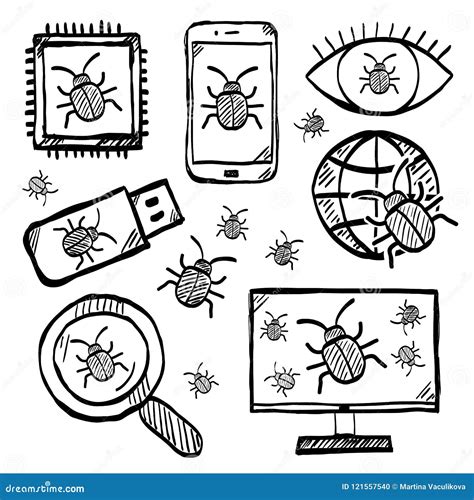 Malware And Virus Vector Internet Security Icons Stock Vector Illustration Of Design
