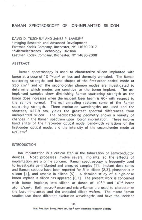 Pdf Raman Spectroscopy Of Ion Implanted Silicon