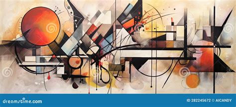 collision of abstract symbols and geometric elements forming a
