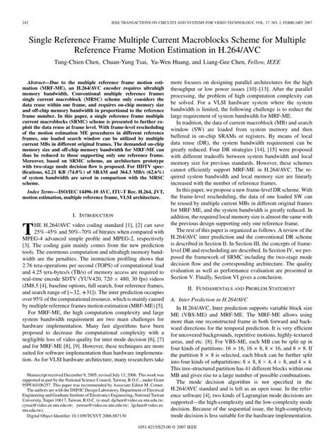 pdf single reference frame multiple current macroblocks scheme for
