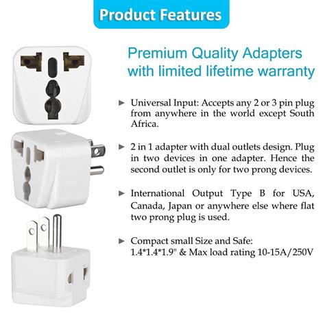 Proglobe Us Plug Adapter For Europe To Usa Power Plug Adapter With Dual Inputs Safe Grounded