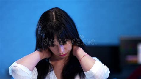 Tired Coder Working Computer In Data Hologram Closeup Man Rubbing Eyes