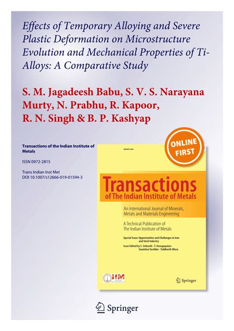 Pdf Effects Of Temporary Alloying And Severe Plastic Deformation On