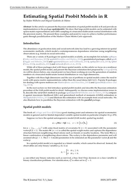 Spatial Probit Model In R Pdf Matrix Mathematics Bayesian Inference