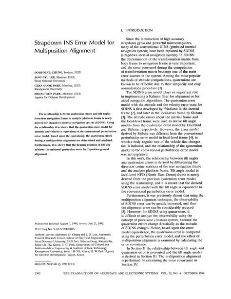 Strapdown Ins Error Model For Multipurpose Alignment Pdf Auto
