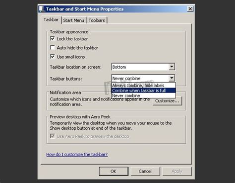 Enable Disable Windows Taskbar Button Combine