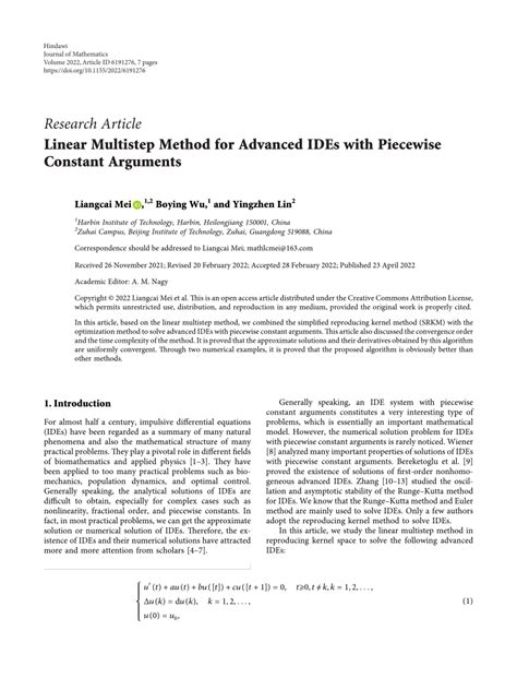 pdf linear multistep method for advanced ides with piecewise constant arguments