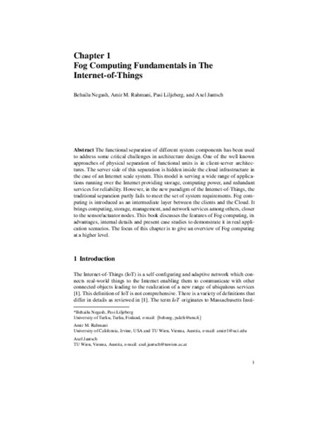 Pdf Fog Computing Fundamentals In The Internet Of Things