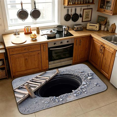 3d Broken Ladder Bottomless Hole Optical Illusion Doormat Funny Prank