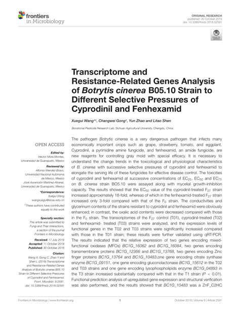 Pdf Transcriptome And Resistance Related Genes Analysis Of Botrytis Cinerea B05 10 Strain To