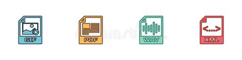 Set GIF File Document PDF WAV And XML Icon Vector Stock Illustration Illustration Of