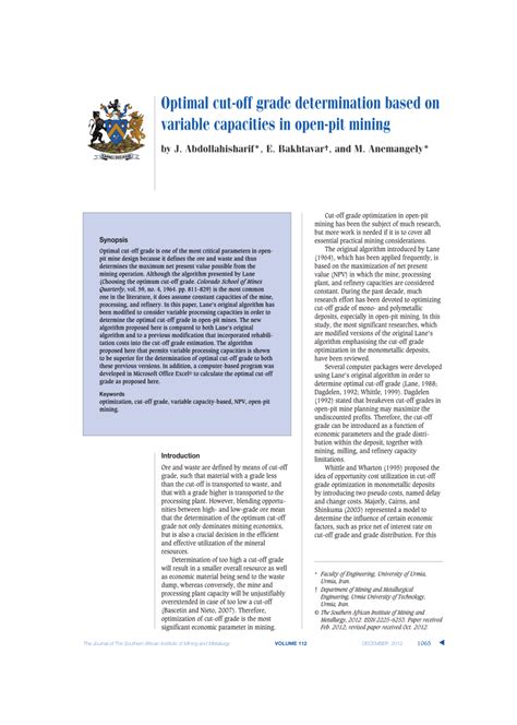 Pdf Optimal Cut Off Grade Determination Based On Variable Capacities In Open Pit Mining